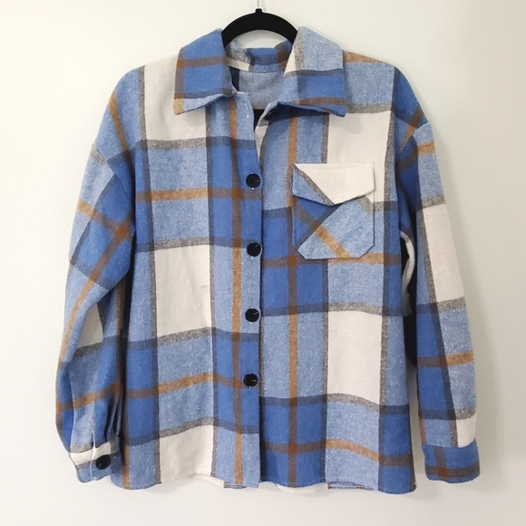 SHEIN | Tops | Blue Flannel Button Up | Poshmark